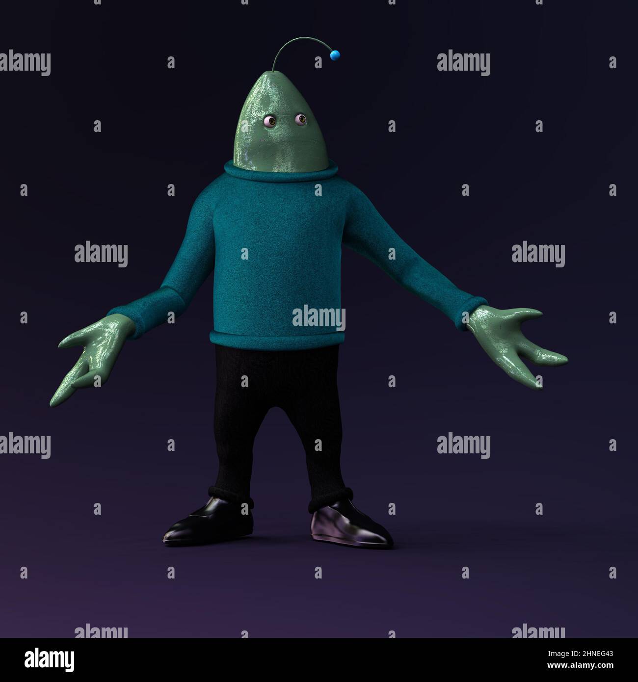 3d-illustration of a funny isolated scifi fish alien with turtleneck ...