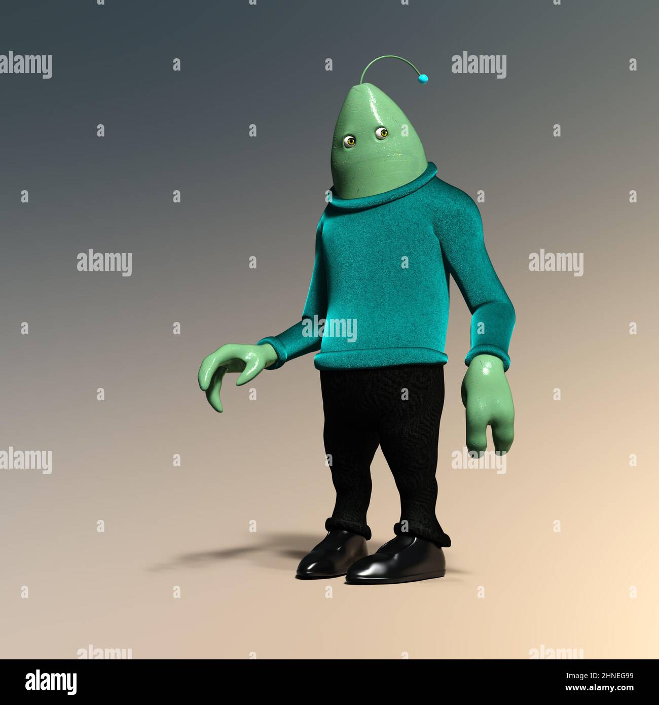 3d-illustration of a funny isolated scifi fish alien with turtleneck ...