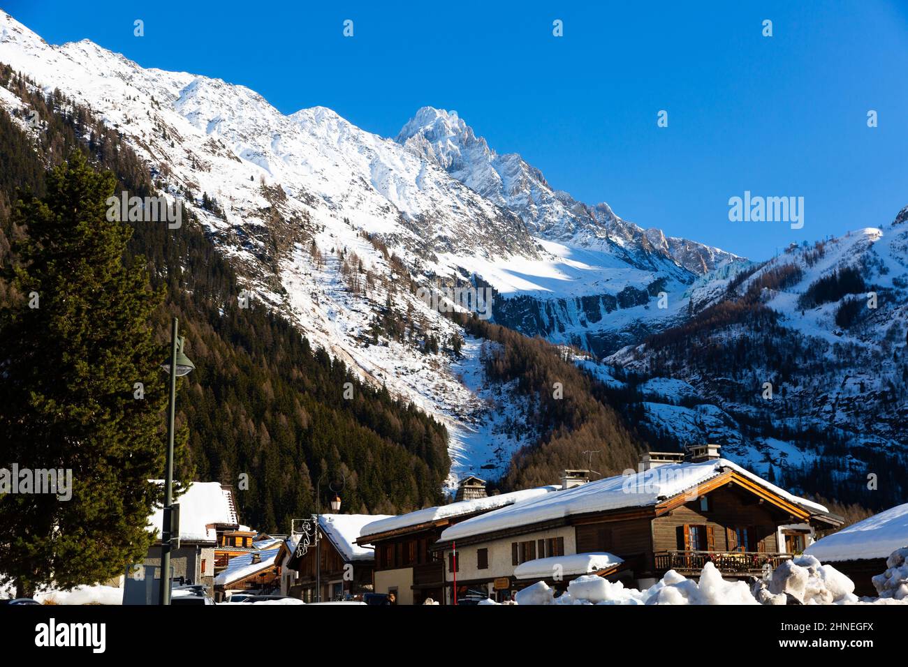 Snowy winter in Argentiere Chamonix Mont Blanc, mountain ski resort in ...