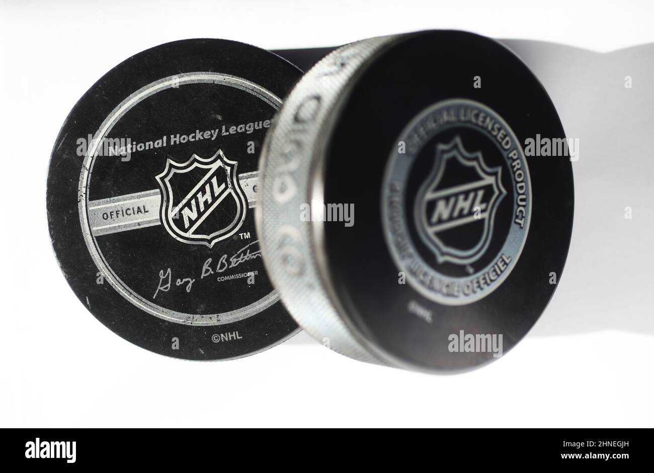 Official game puck from NHL, National hockey league, USA Stock Photo ...
