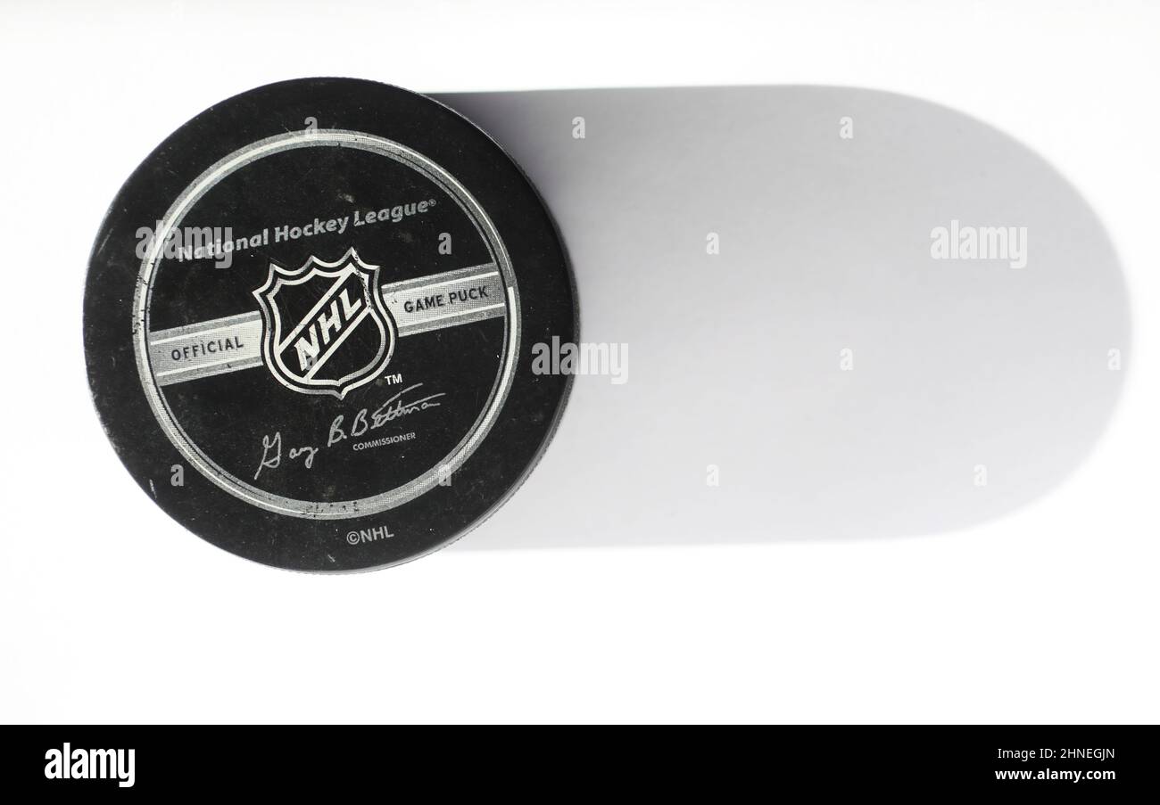 Official game puck from NHL, National hockey league, USA Stock Photo ...