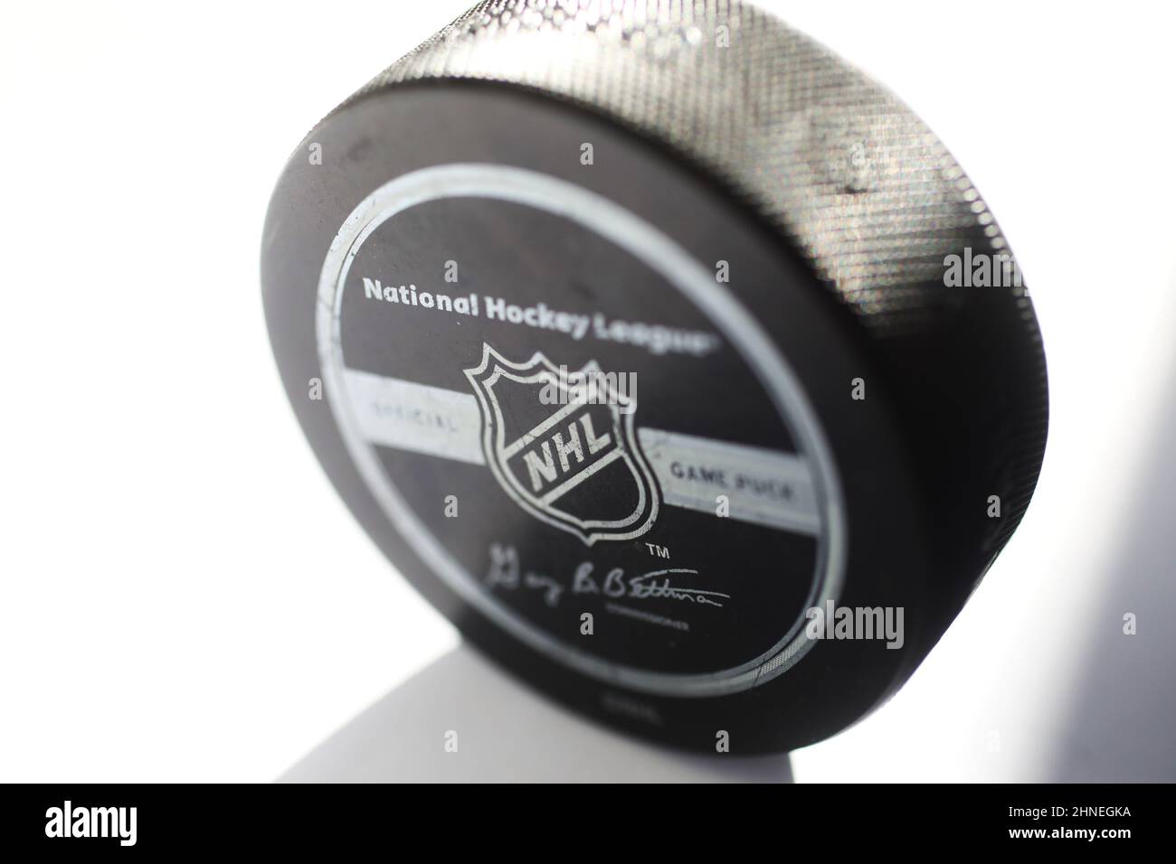 Official game puck from NHL, National hockey league, USA Stock Photo ...