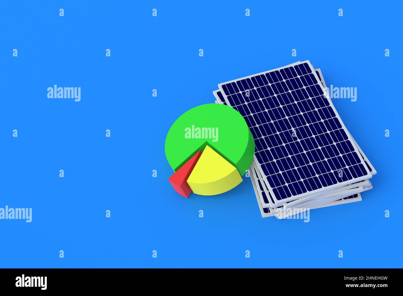 Heap of solar panels near round graph. Statistics, report, analysis of ...