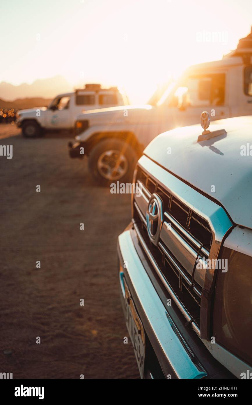 Hurghada Egypt January 2022 Vertical shot of the front of a toyota 4x4 ...