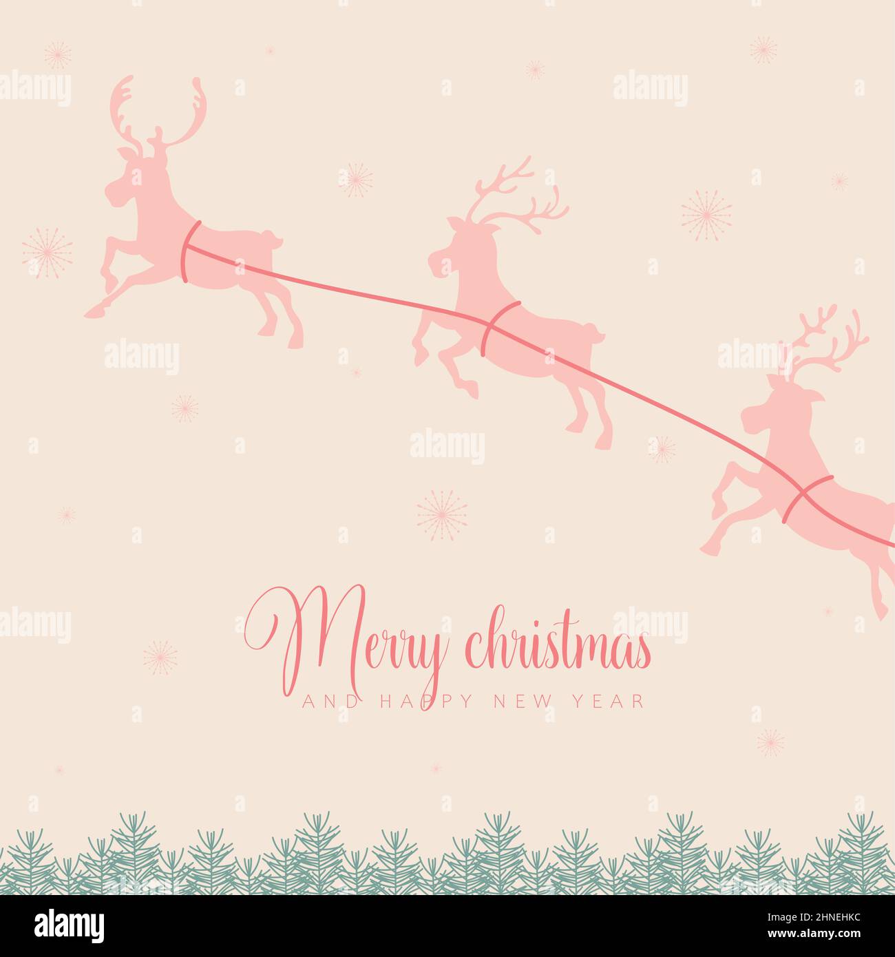 Colored christmas gift card with flying reindeer silhouettes Vector ...