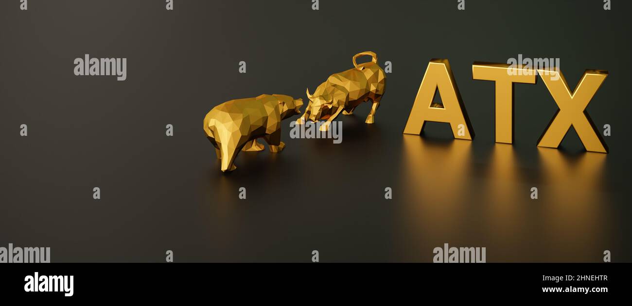 ATX stock index concept. A bull and bear besides the golden text ATX ...