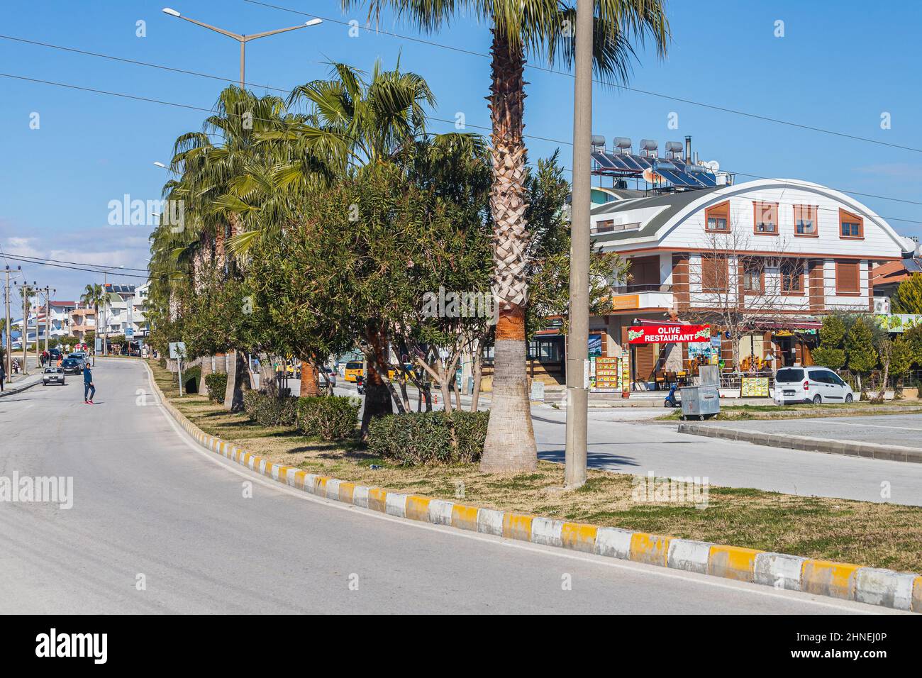 Side, Turkey -January 27, 2022: a clean and free city street. City ...