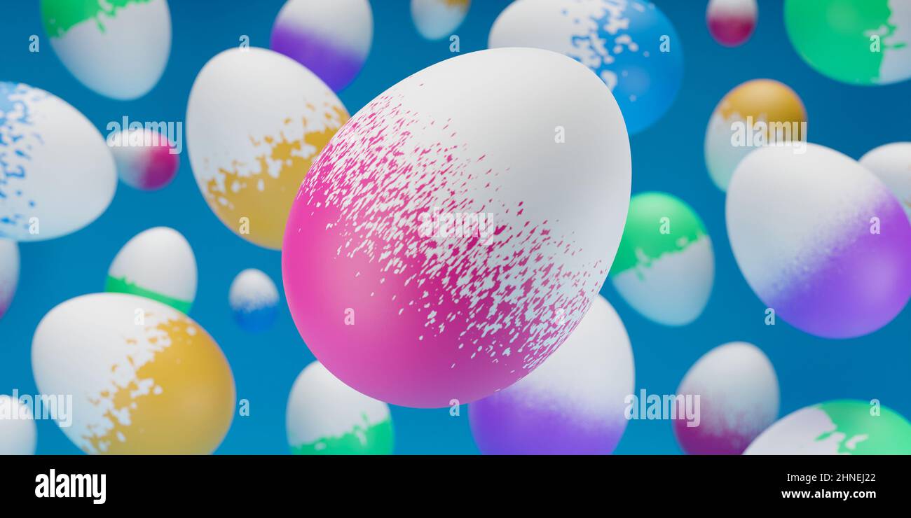 Easter composition with levitation 3d rendering painted egg. Happy ...