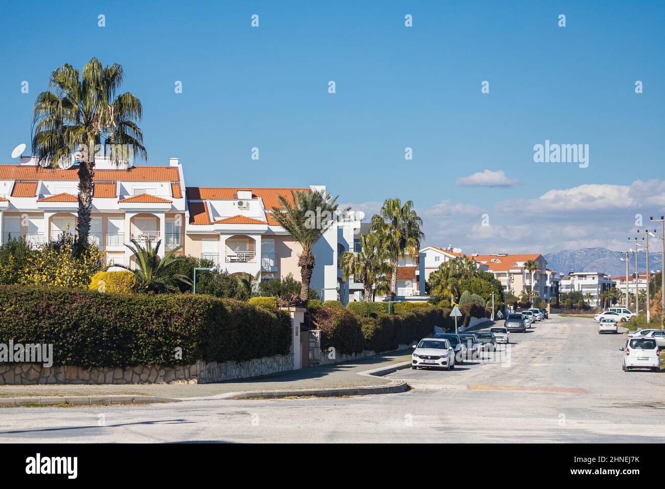 Side, Turkey -January 27, 2022: a clean and free city street. City ...