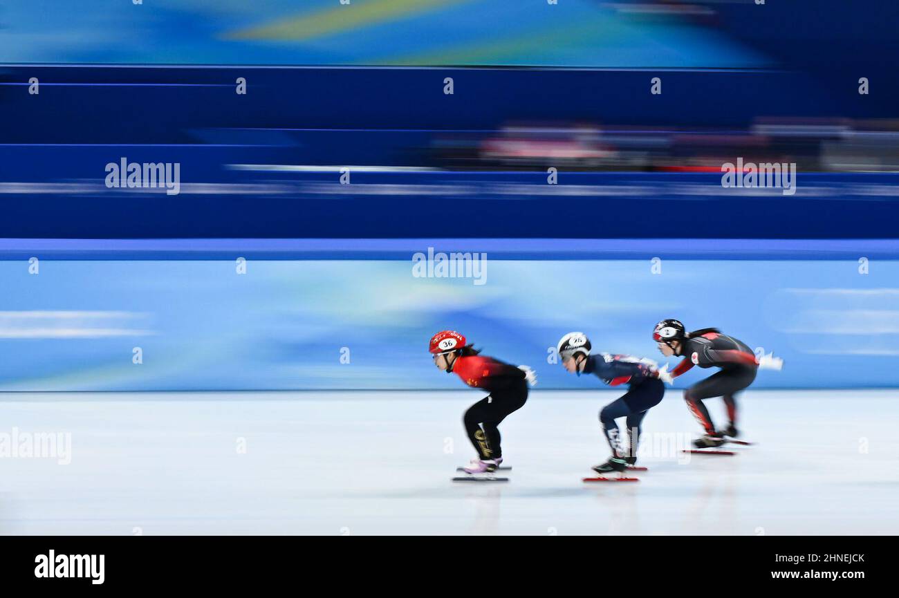 Beijing, China. 16th Feb, 2022. Han Yutong (1st L) of China competes ...