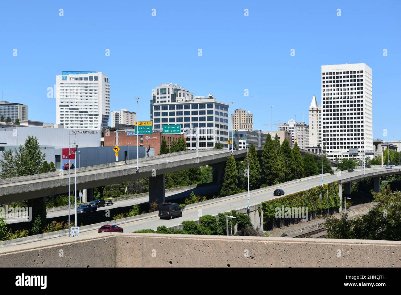 Views around downtown Tacoma, Washington featuring the Museum of Glass ...