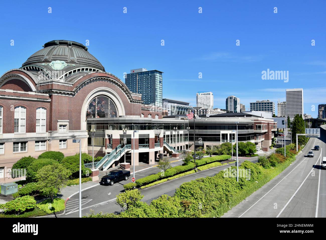 Views around downtown Tacoma, Washington featuring the Museum of Glass ...