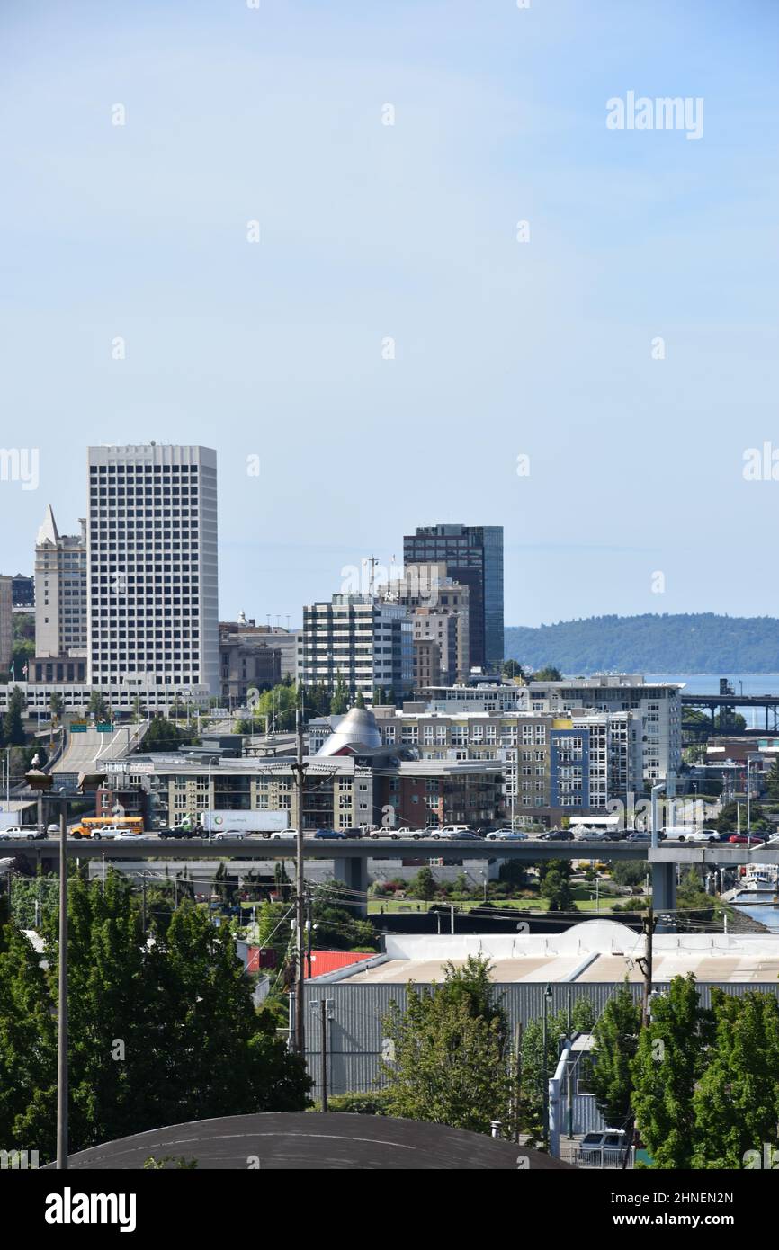 Views around downtown Tacoma, Washington featuring the Museum of Glass ...