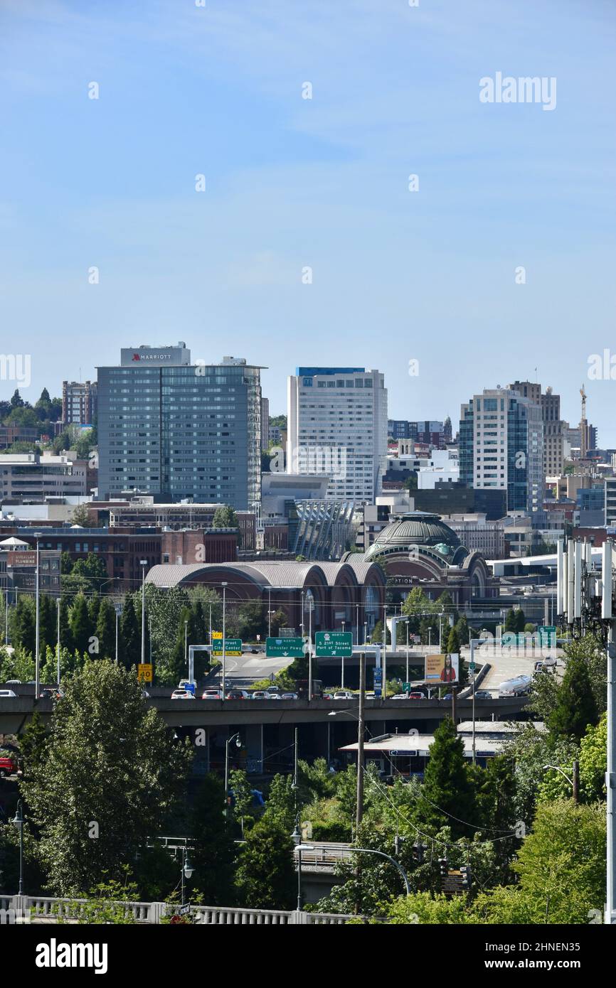 Views around downtown Tacoma, Washington featuring the Museum of Glass ...