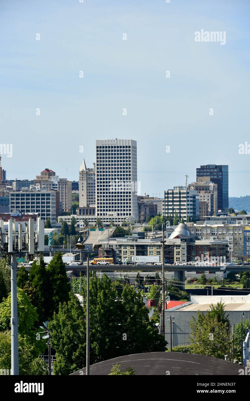 Views around downtown Tacoma, Washington featuring the Museum of Glass ...