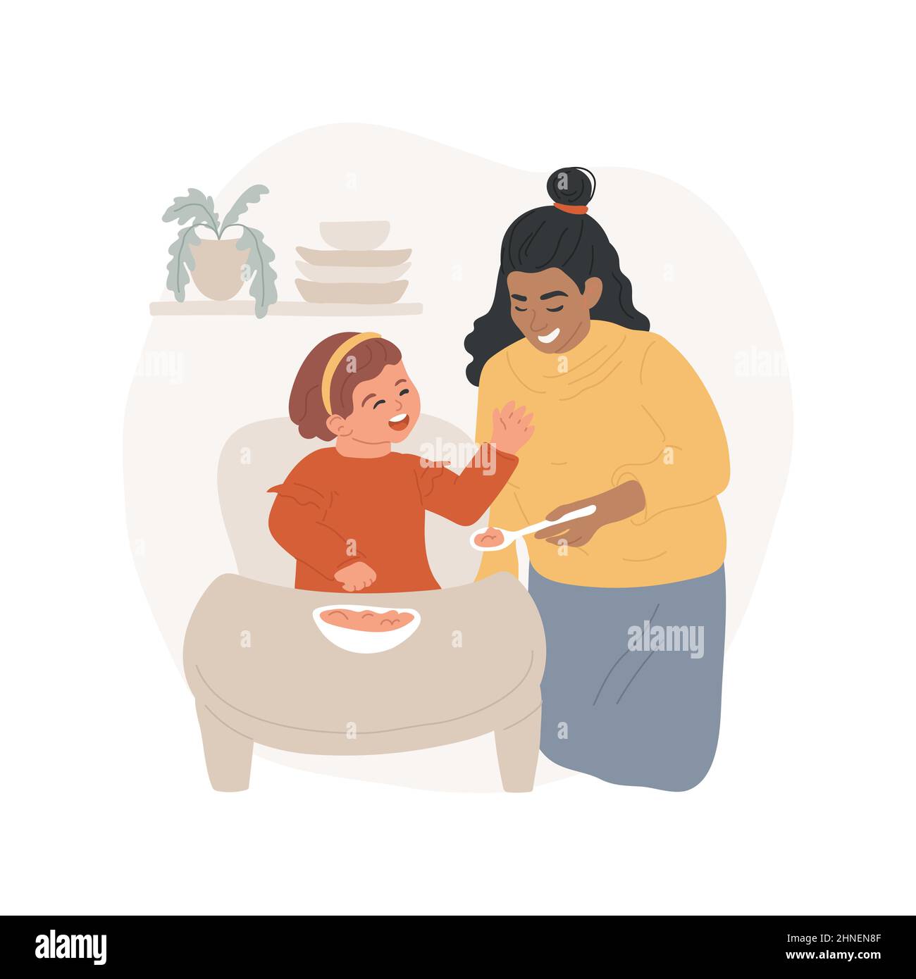 Feeding baby with a spoon isolated cartoon vector illustration Adult ...