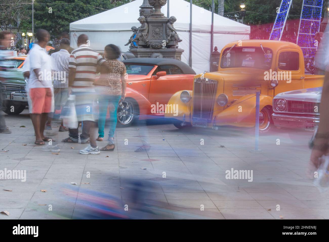 Exhibition of vintage cars at Dois de Julho square in Salvador in the ...
