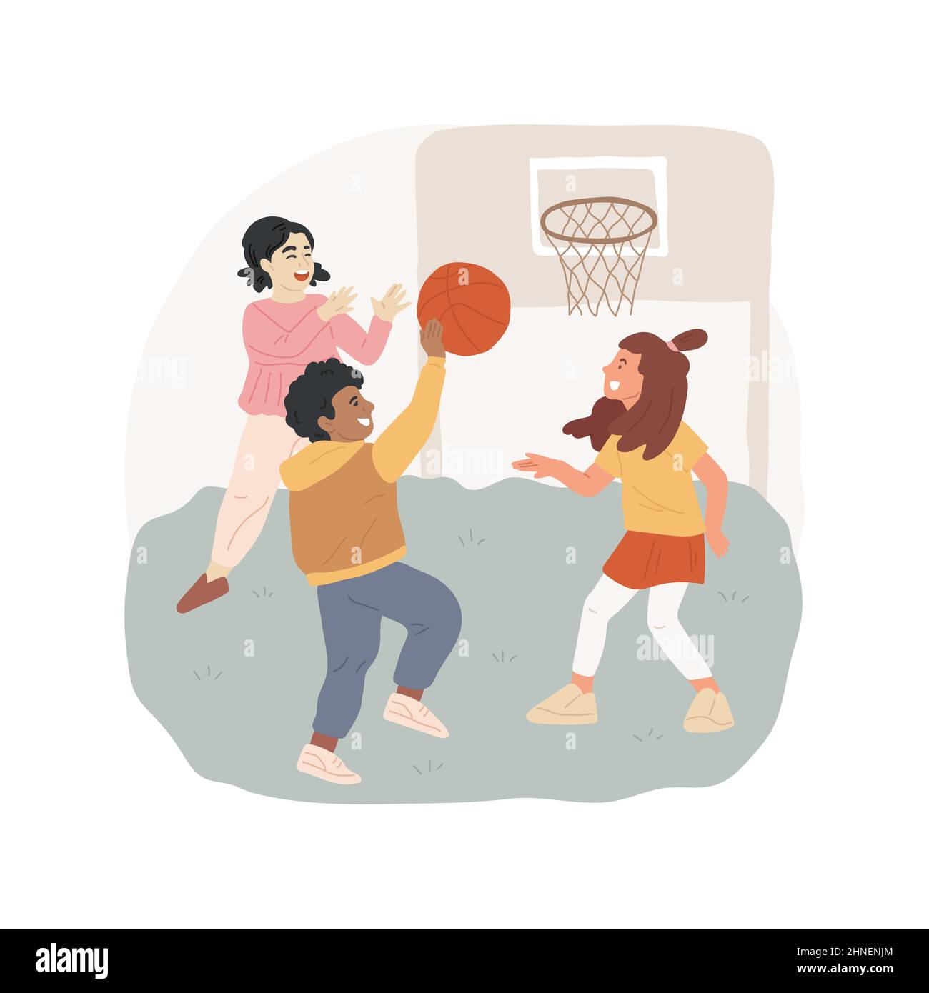 Basketball isolated cartoon vector illustration Child throwing ball in ...