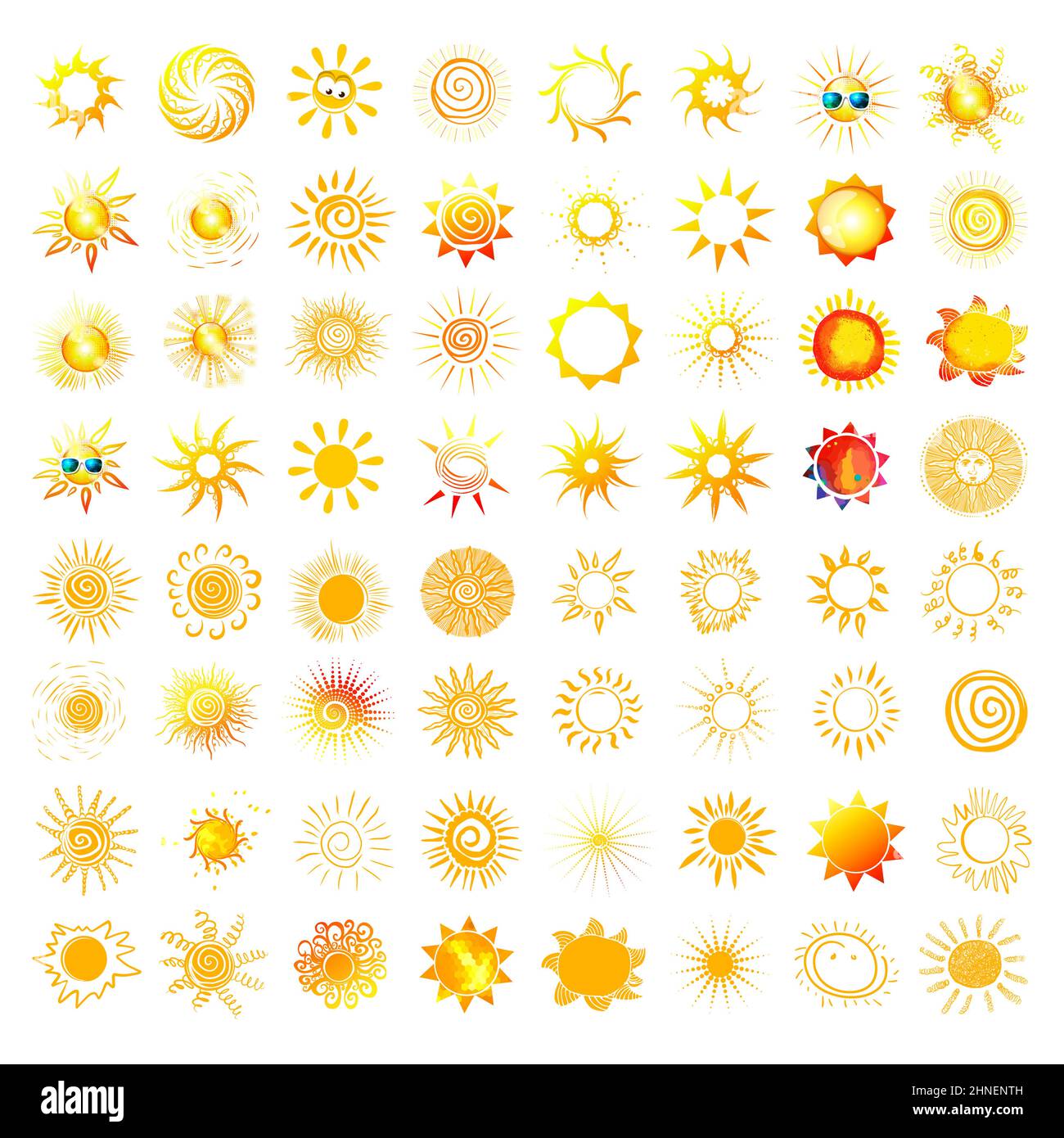 A large set of different suns. The sun is abstract. Hello summer ...