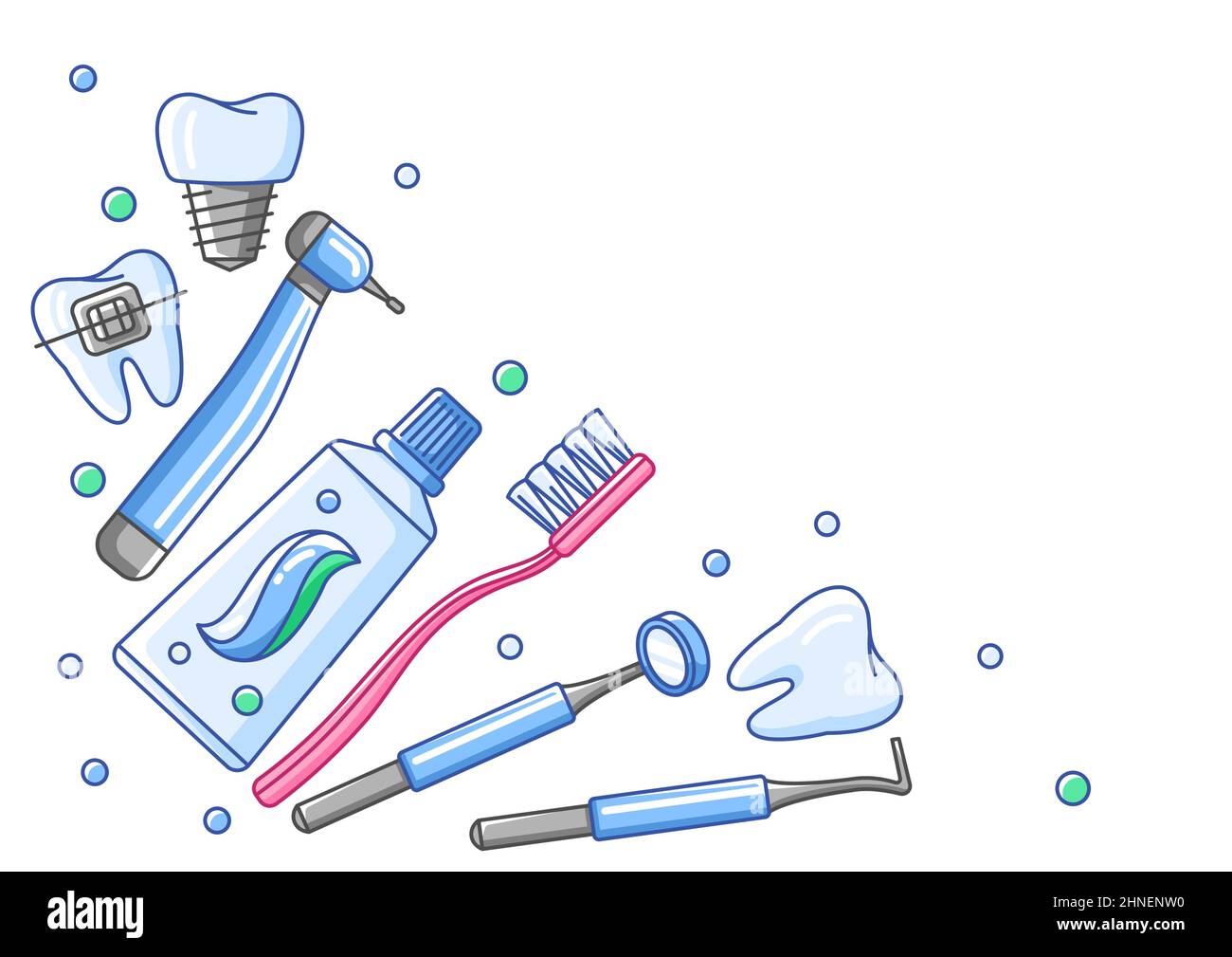 Medical card with dental equipment icons. Dentistry and health care ...