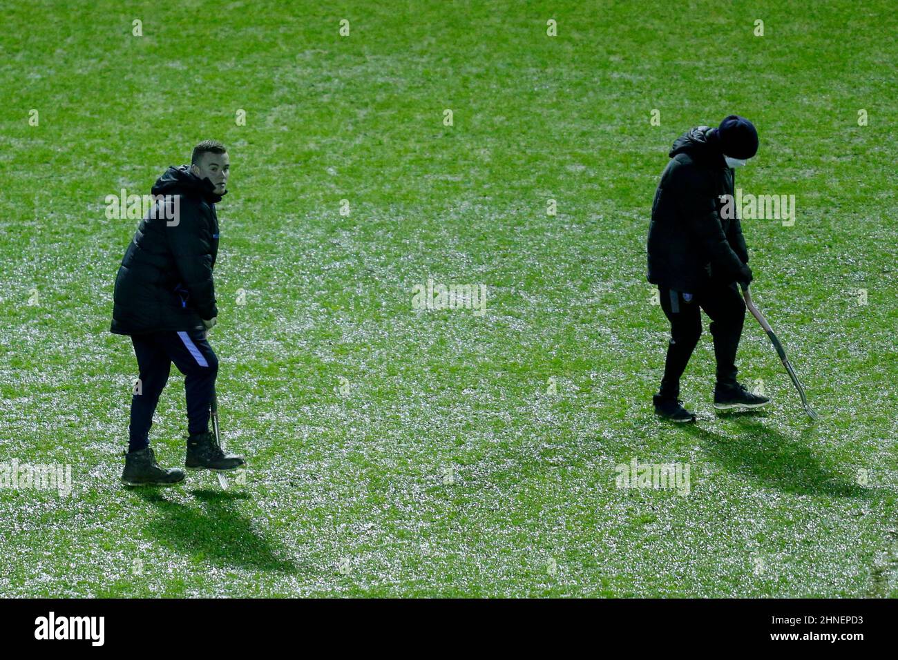 Ground staff work on the pitch at Hillsborough Stadium, Home Stadium of ...