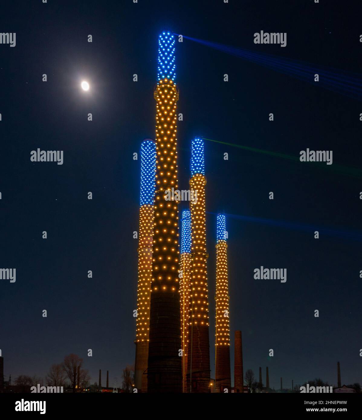 DNIPRO, UKRAINE - FEBRUARY 16, 2022 - Lasers and pixel lights mounted ...