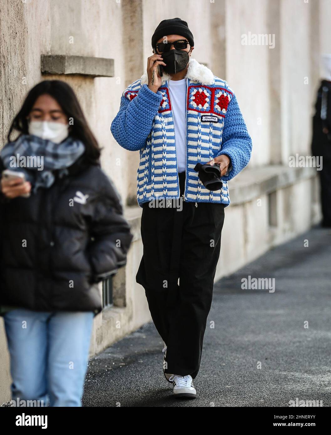 MILAN, Italy- January 16 2022: Corey Stokes on the street in Milan ...
