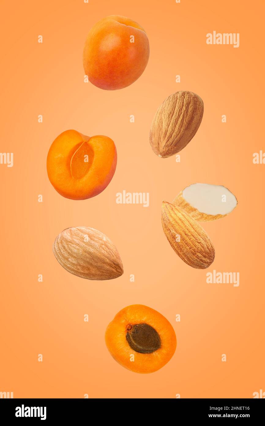 Seven fruits isolated on orange background with clipping path Stock ...
