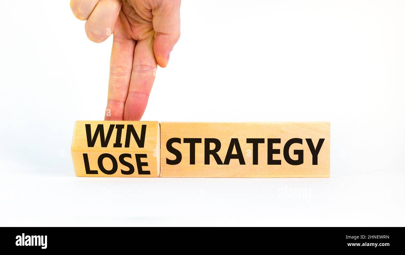 Win-lose strategy symbol. Businessman turns wooden cubes and changes ...