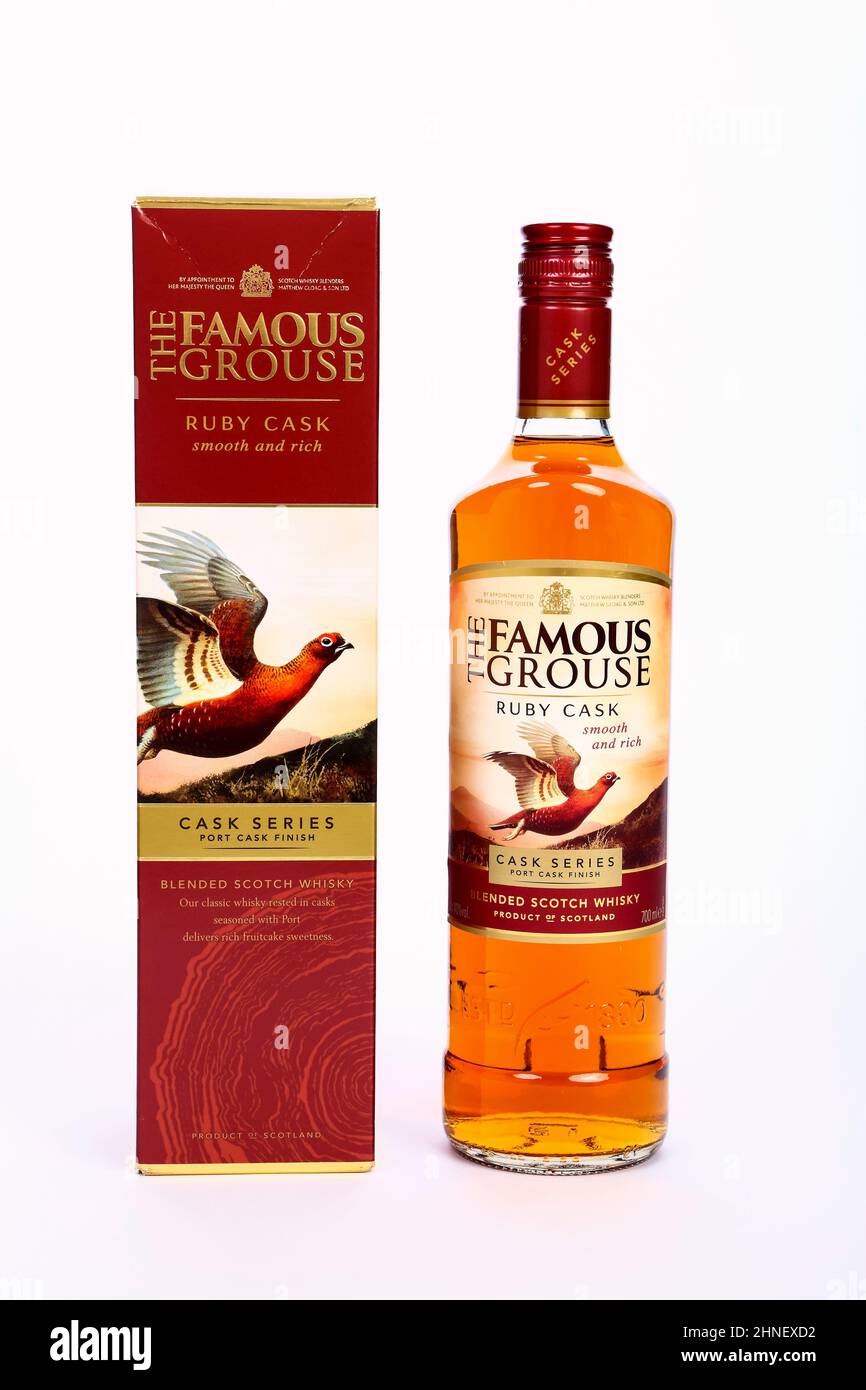 Bottle and box of Famous Grouse ruby cask edition scotch whisky Stock ...