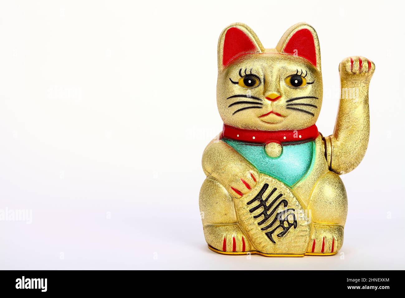Lucky fortune charm beckoning cat Maneki Neko with copy space Stock ...