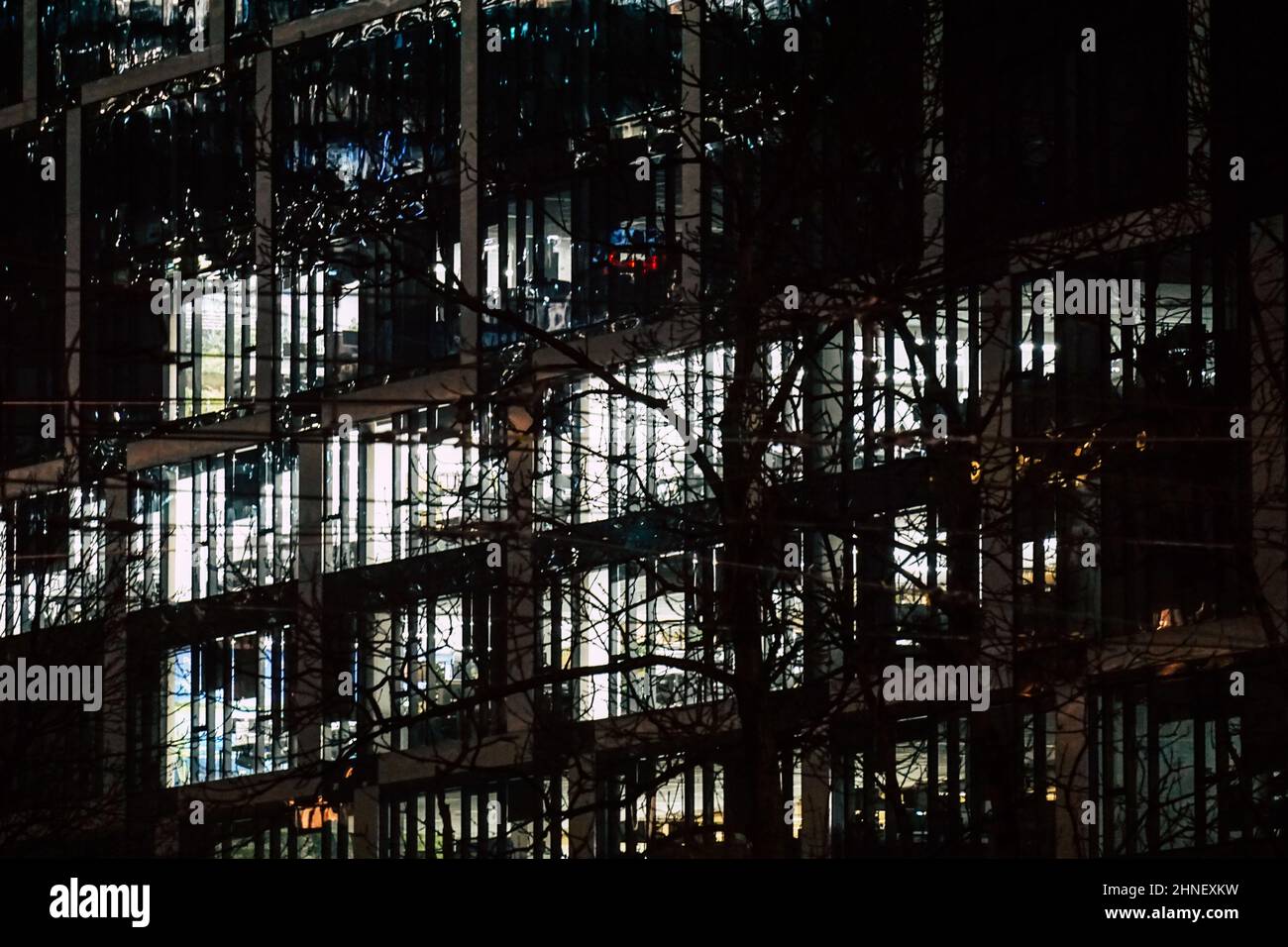 Office building with glass facade - night photograph Stock Photo - Alamy