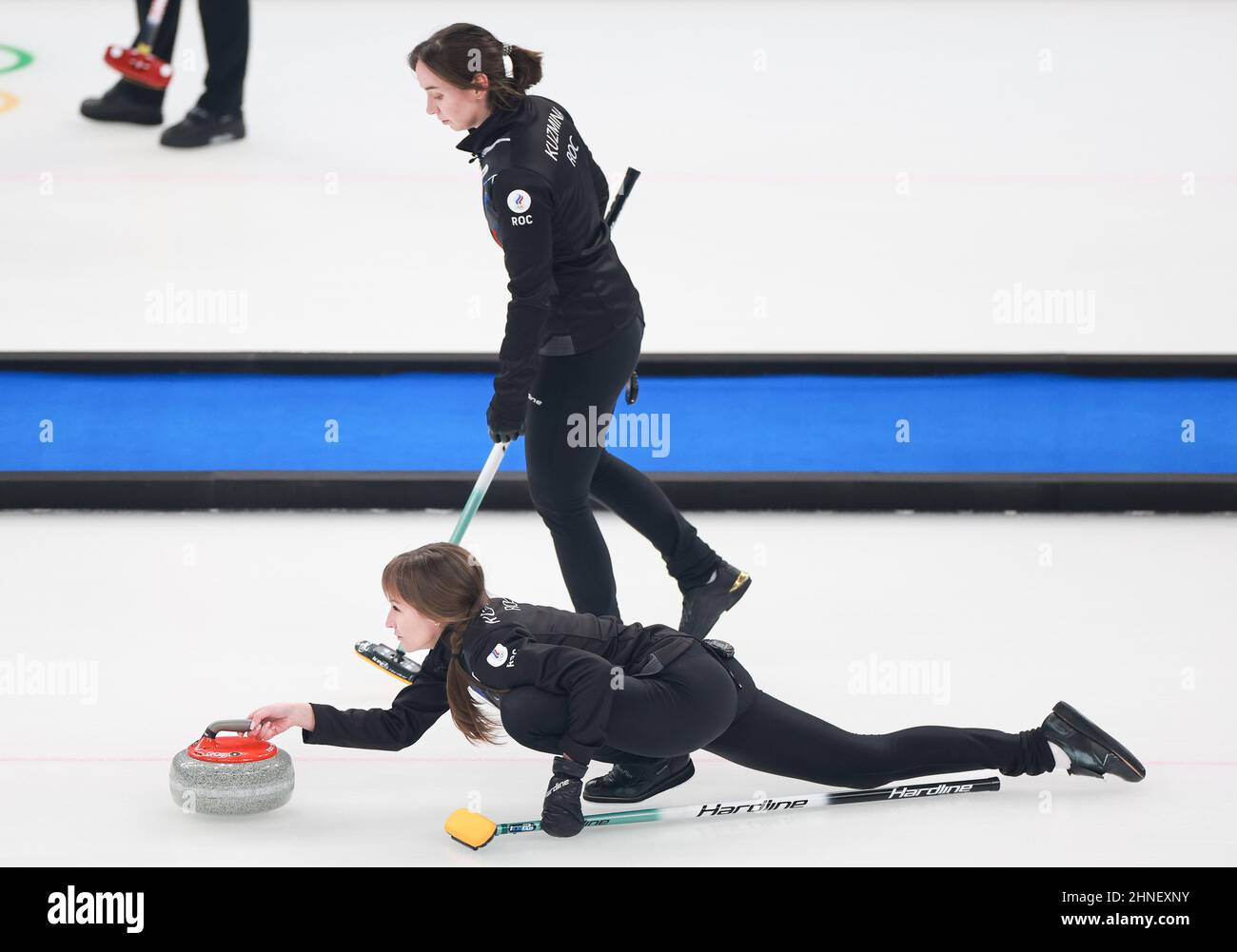 Beijing, China. 16th Feb, 2022. Sofia Mabergs (rear) and Alina Kovaleva ...