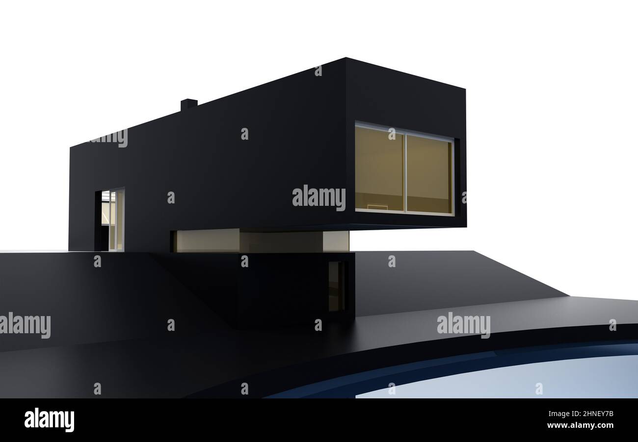 protruding part of a modern building in black. 3d rendering Stock Photo ...
