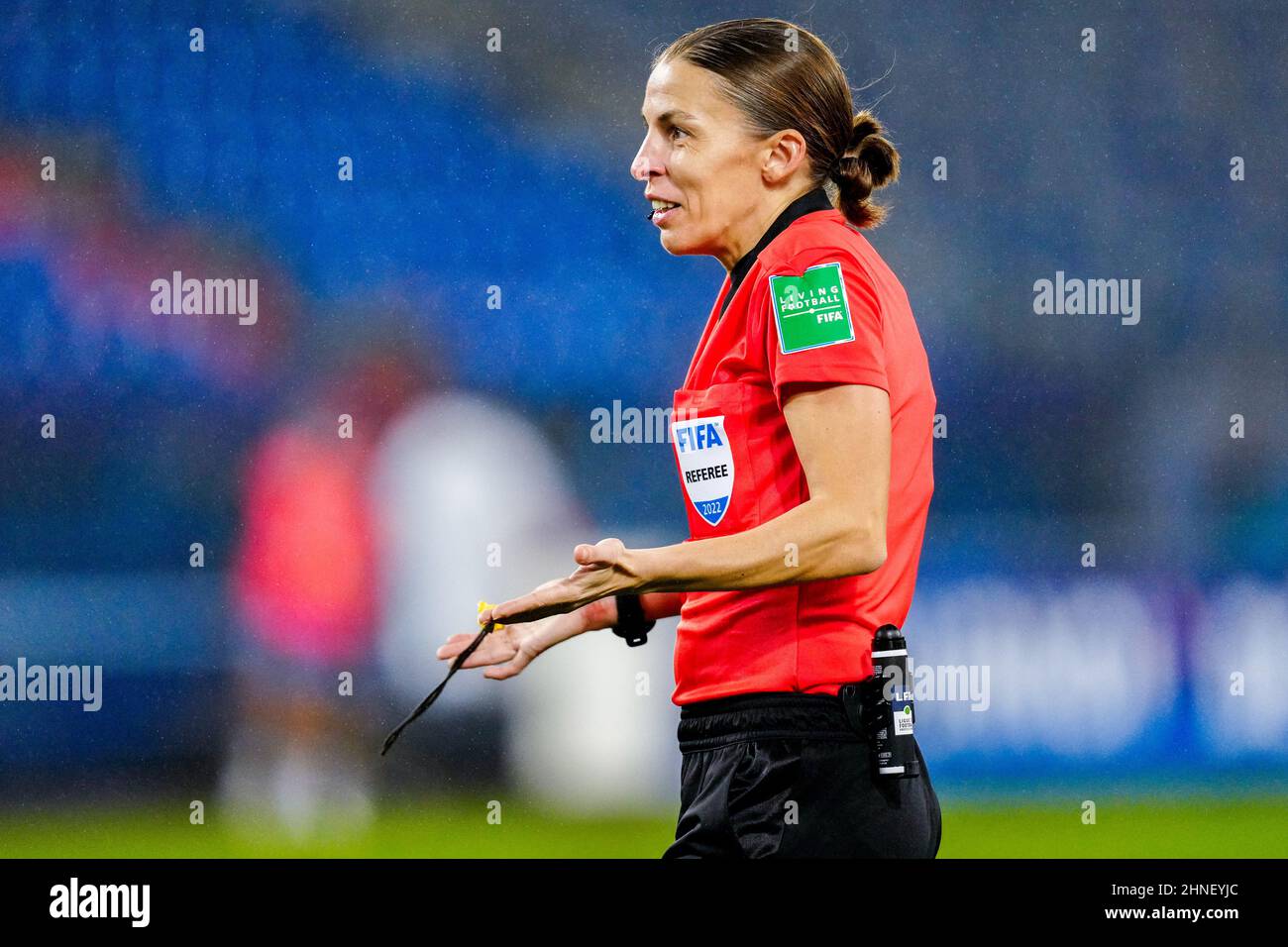 CAEN, FRANCE - FEBRUARY 16: Referee Stephanie Frappart prior to the ...