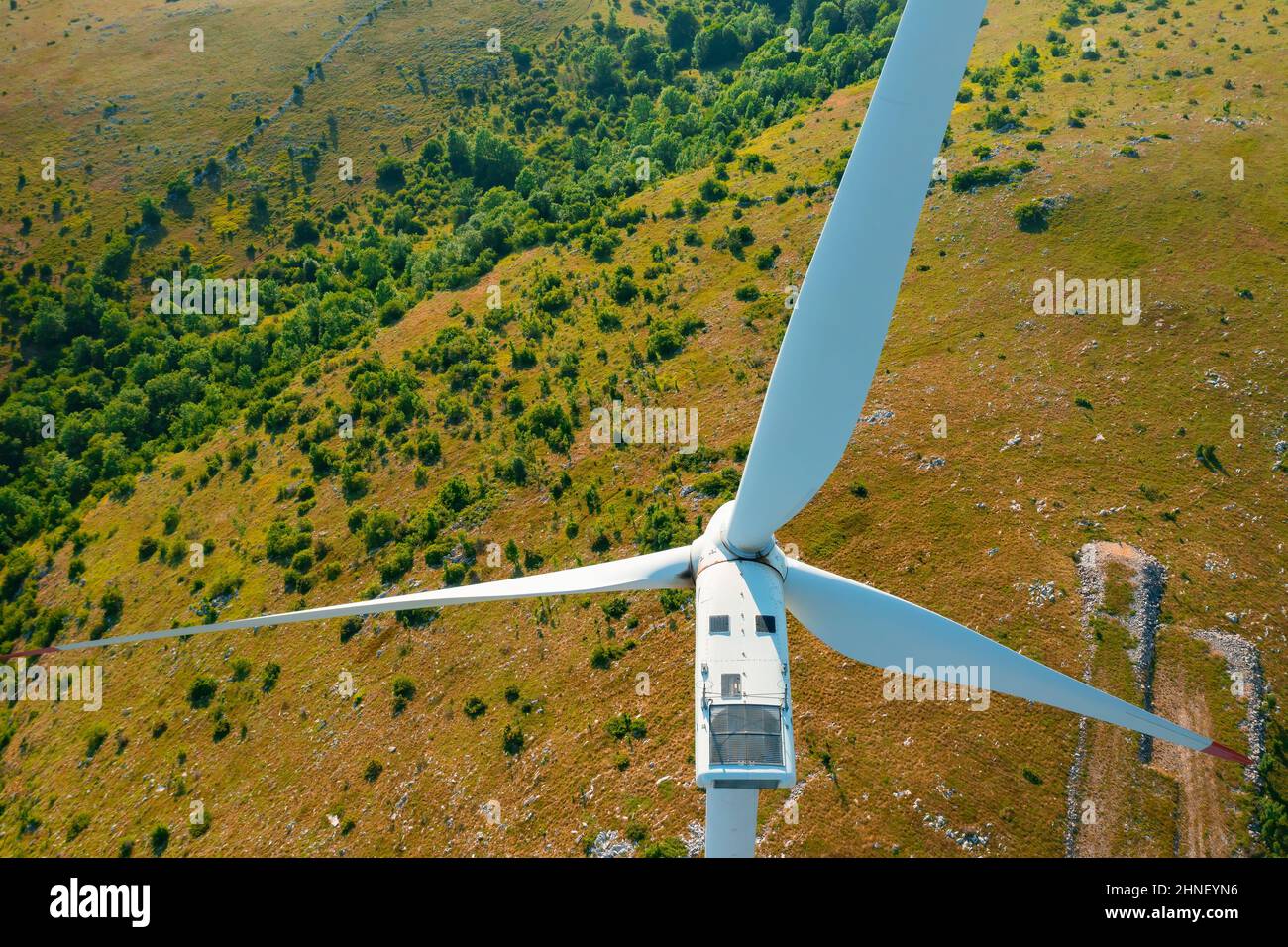 Wind turbine with large propeller generates electricity rotating at ...