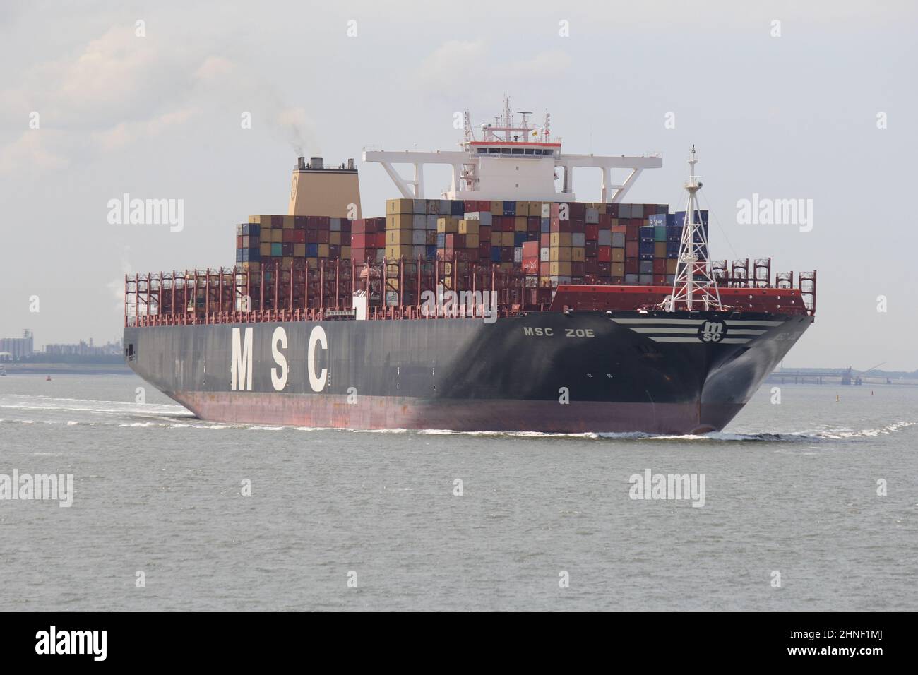 large cargo ship msc zoe navigates through river scheldt at the dutch ...