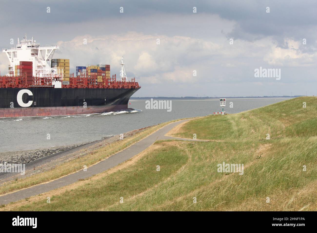 big cargo ship msc zoe navigates through river the westerschelde sea ...