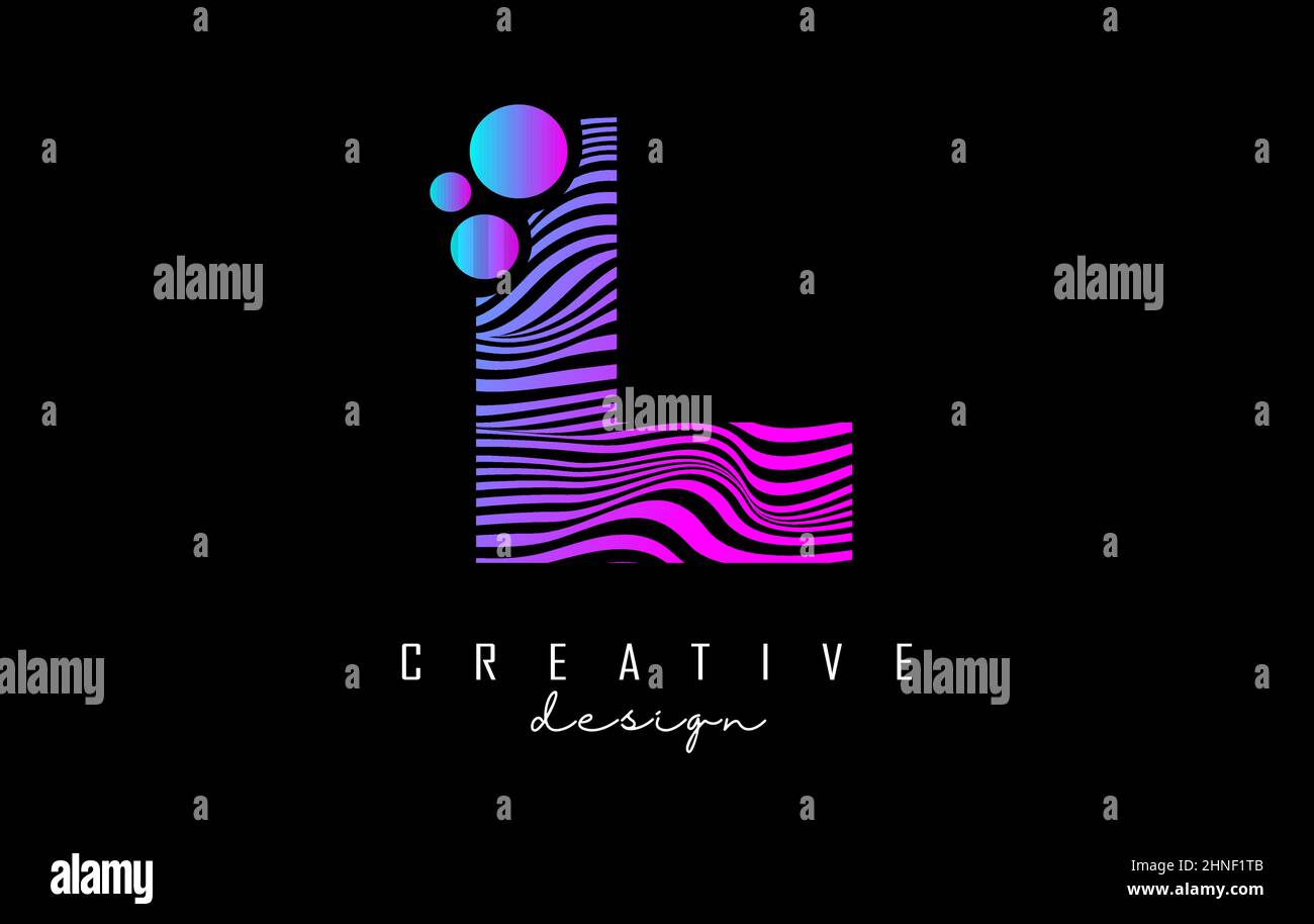 Purple Letter L logo with lines and dota. Vector illustration with ...