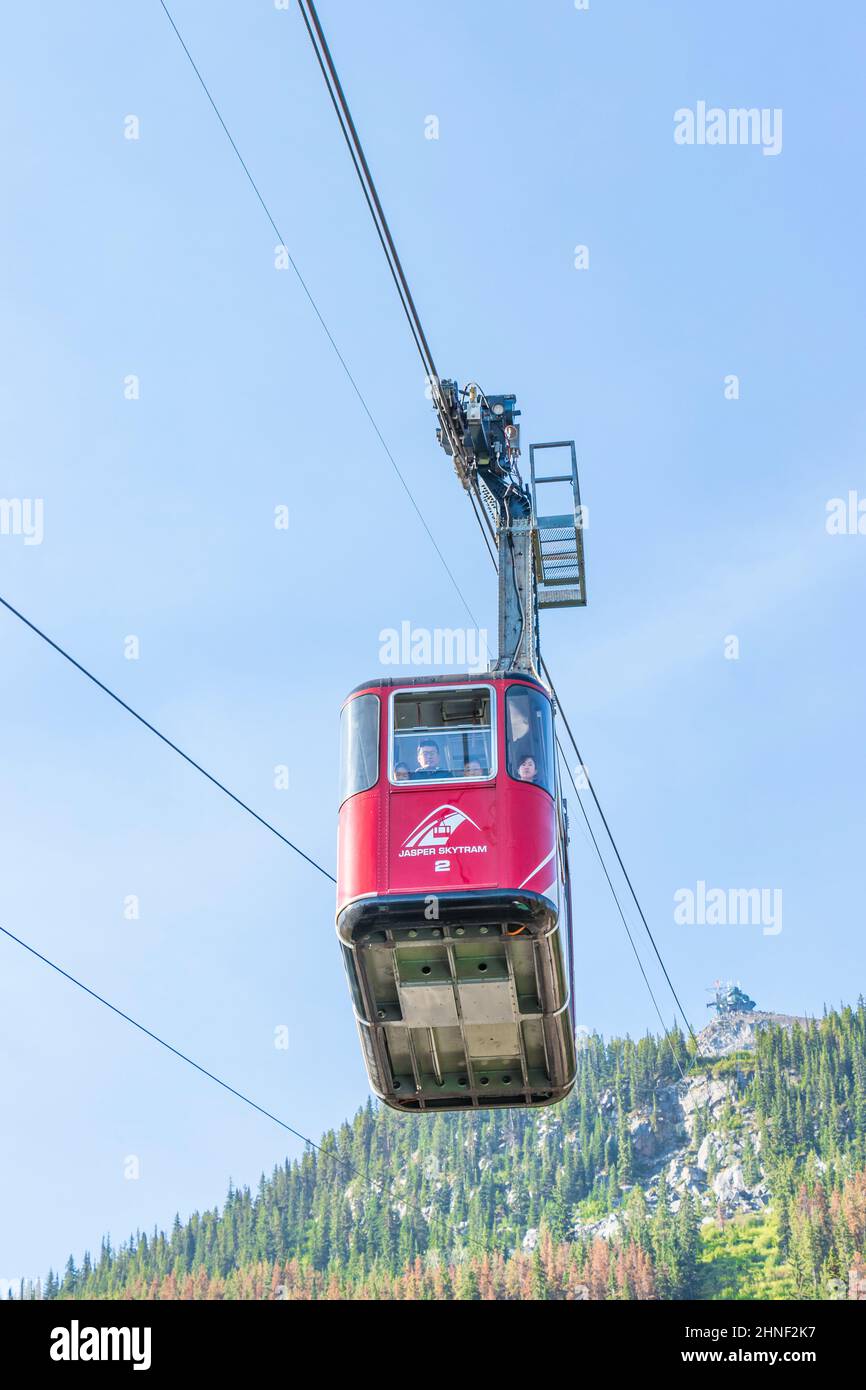 jasper sky tram cable car climbing the mountain whistlers peak against ...