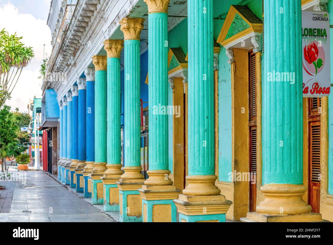 Colonnade of building porches in Ciego de Avila, Cuba Stock Photo - Alamy