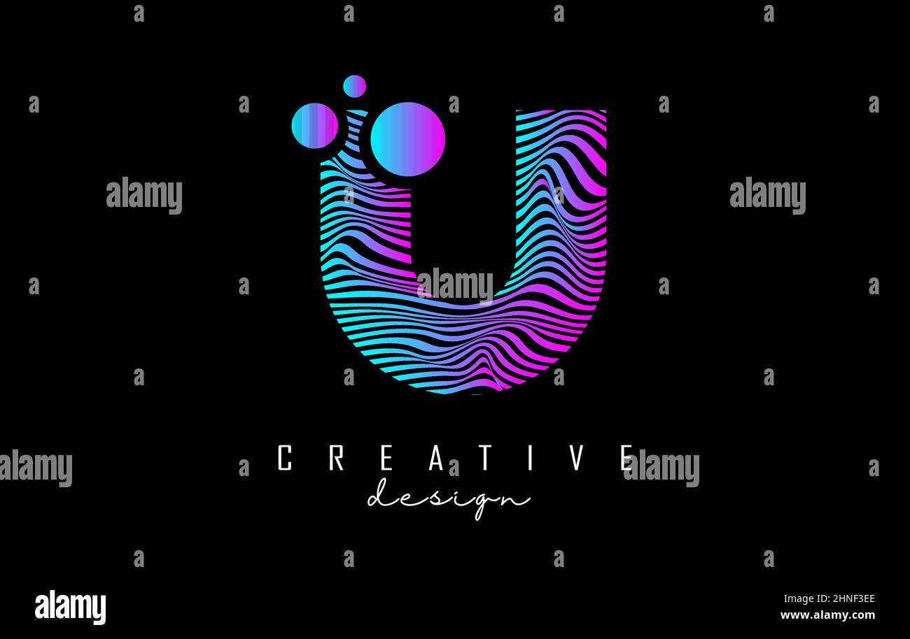 Purple Letter U ogo with lines and dota. Vector illustration with ...