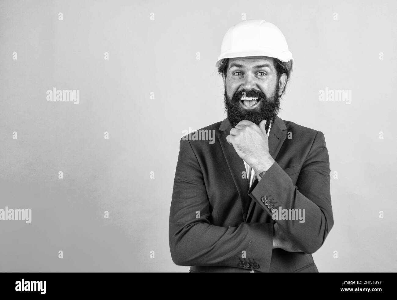 Build your future yourself. builder or engineer in hard hat. copy space ...