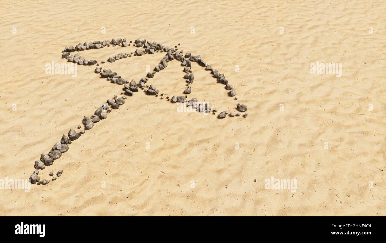 Concept conceptual stones on beach sand handmade symbol shape, golden ...