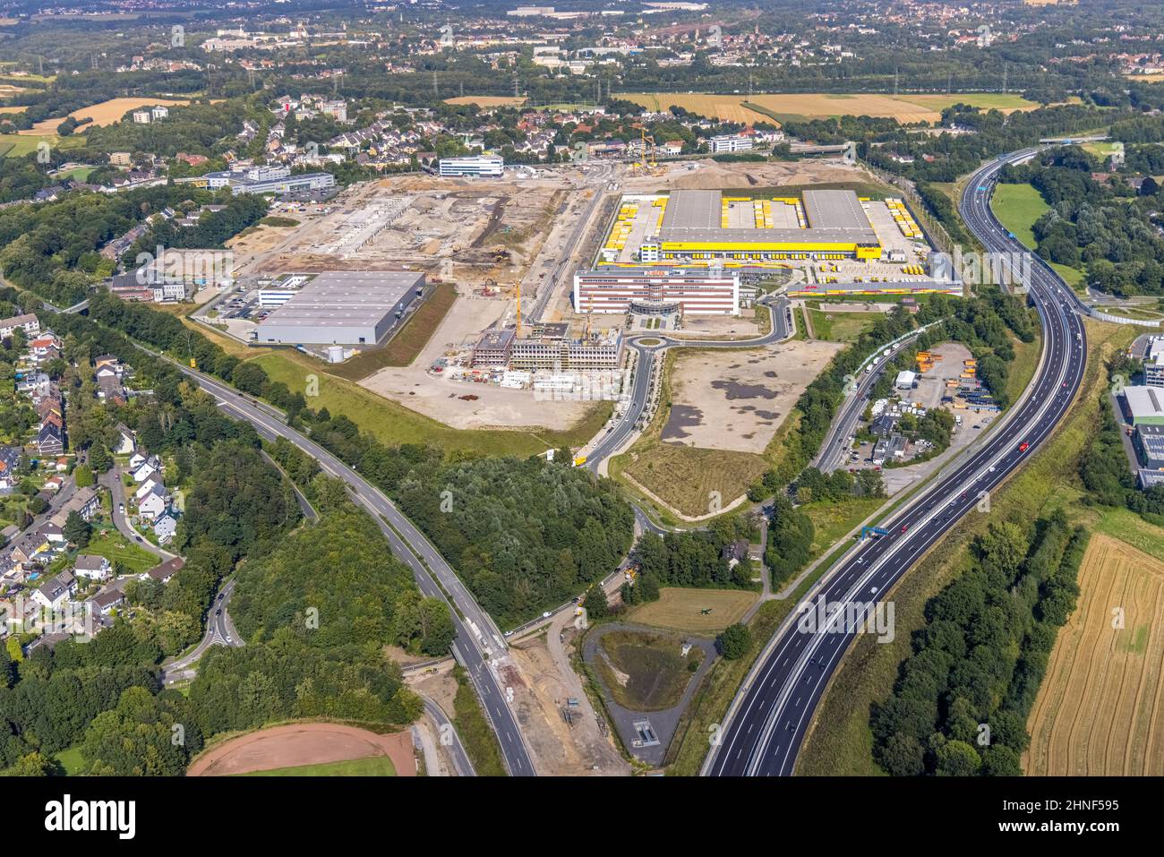 Aerial view, construction site and new building former Opel site Mark ...