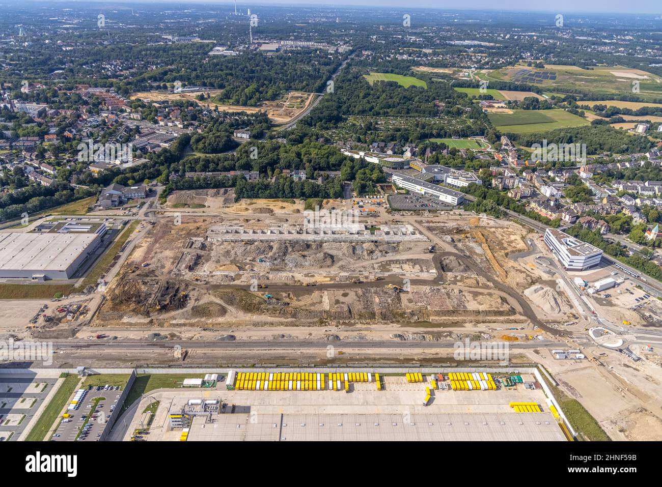 Aerial view, construction site and new building former Opel area Mark ...