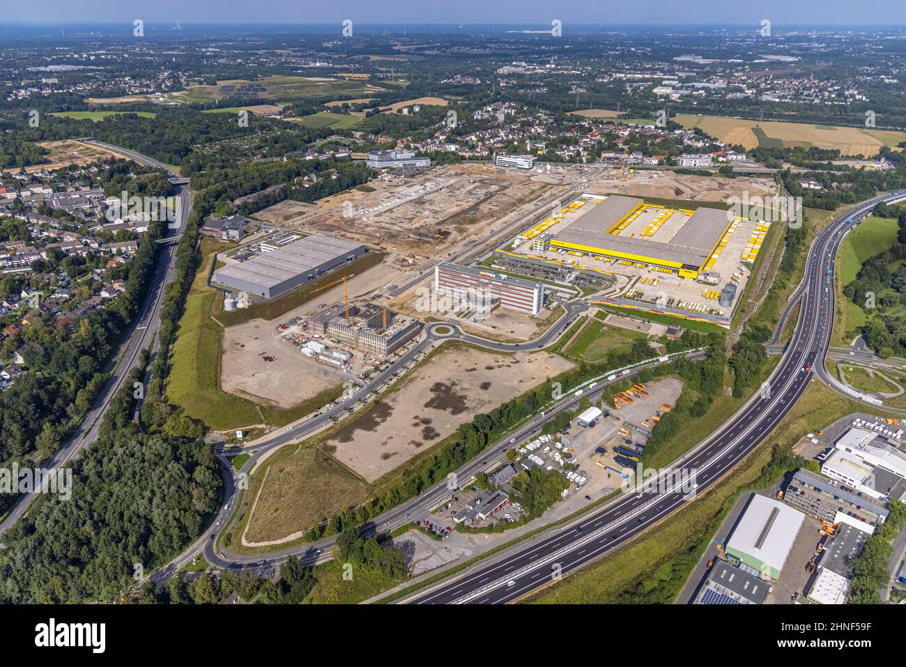 Aerial view, construction site and new building former Opel site Mark ...