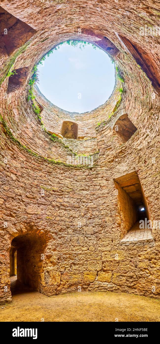 The spin view of the cloudy sky from the ruined tower of the Citadel of ...