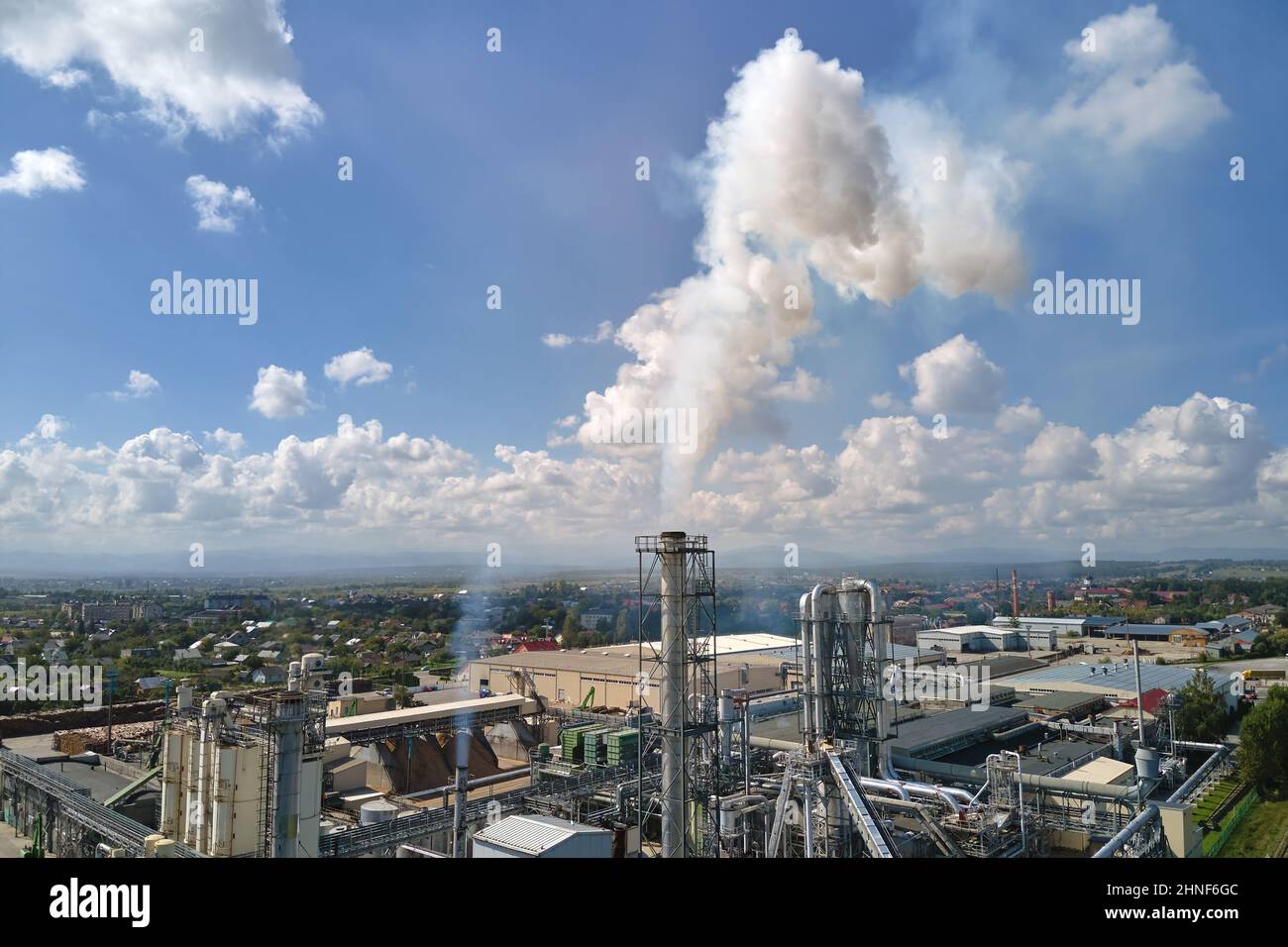 Aerial view of factory with high plant manufacture structure. Global ...