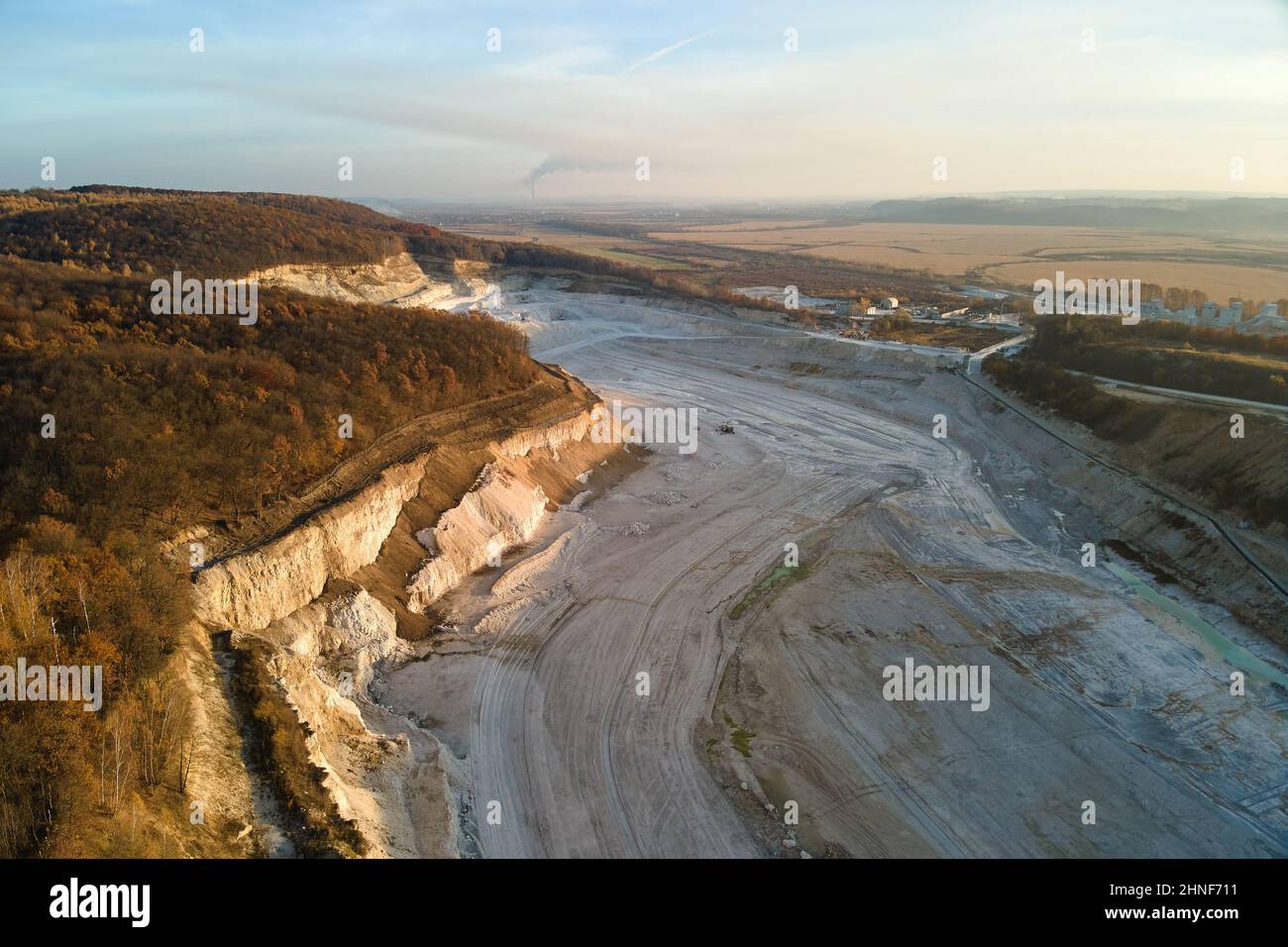Aerial view of open pit mine of sandstone materials for construction ...